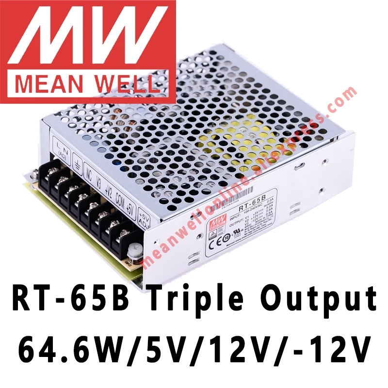 Mean Well RT-65B 5V/12V/-12V AC/DC 64.6W Triple Output Switching Power ...