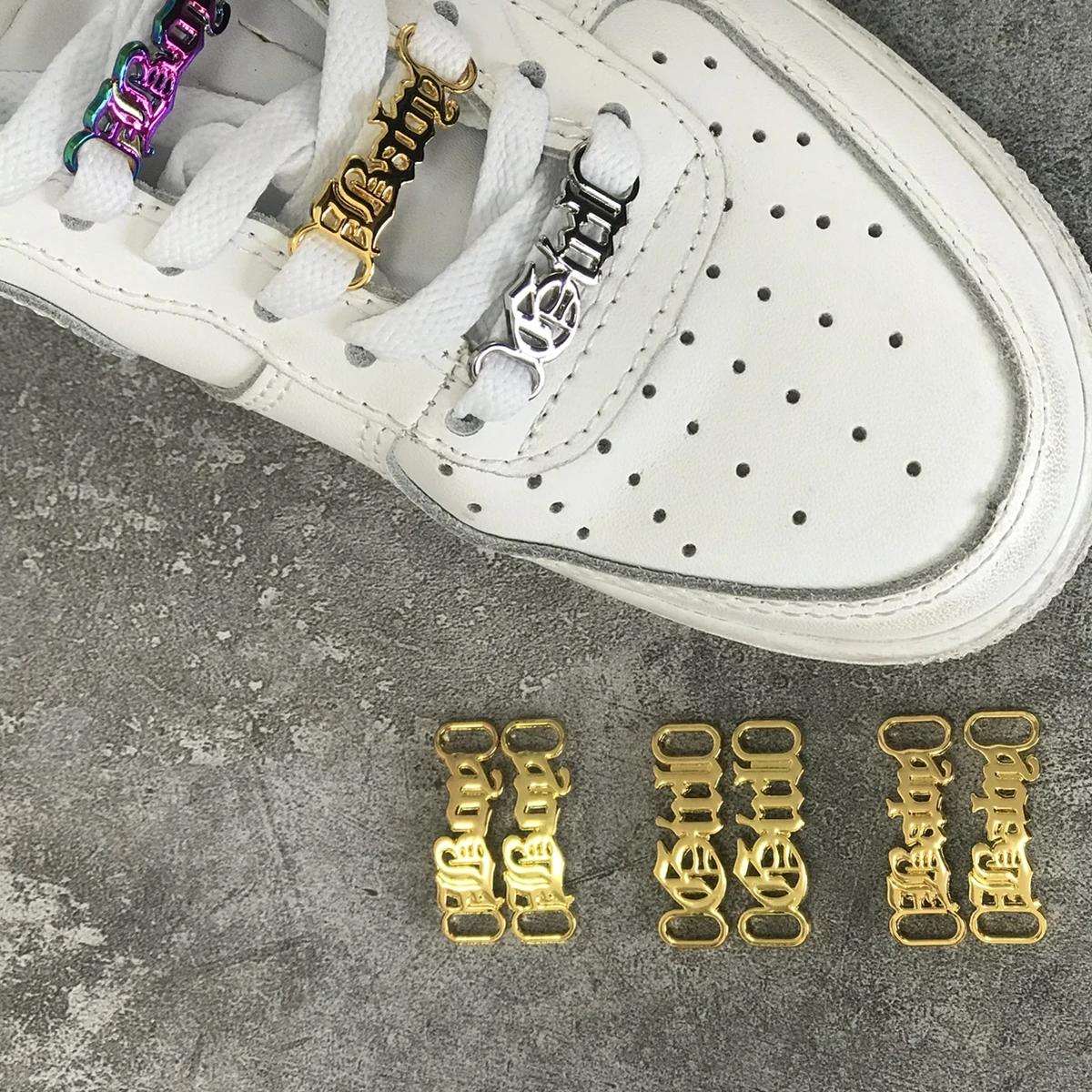 1pair Diy Letter Shoelaces Buckle Decorations Sneaker Kits Metal Lace ...