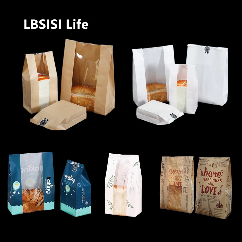 Lbsisi Life 10pcs Kraft Paper Bread Clear Avoid Oil Packing Toast With ...