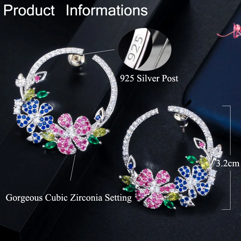 CWWZircons Высокое качество Мульти красный синий кубический цирконий камни красивый серебряный ...