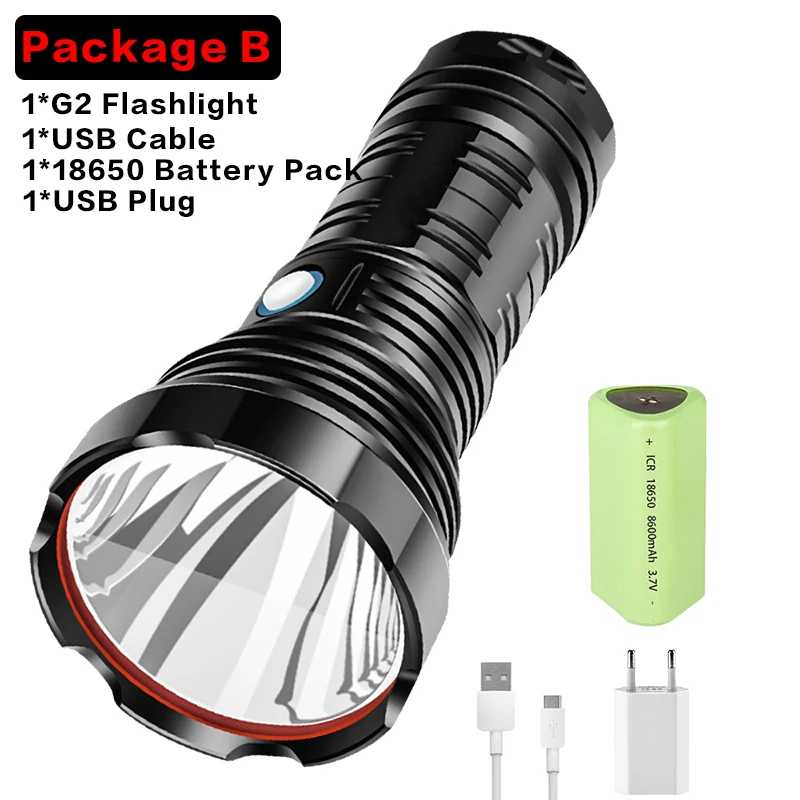 Most Powerful G2 LED searchlight flashlight waterproof torch USB ...