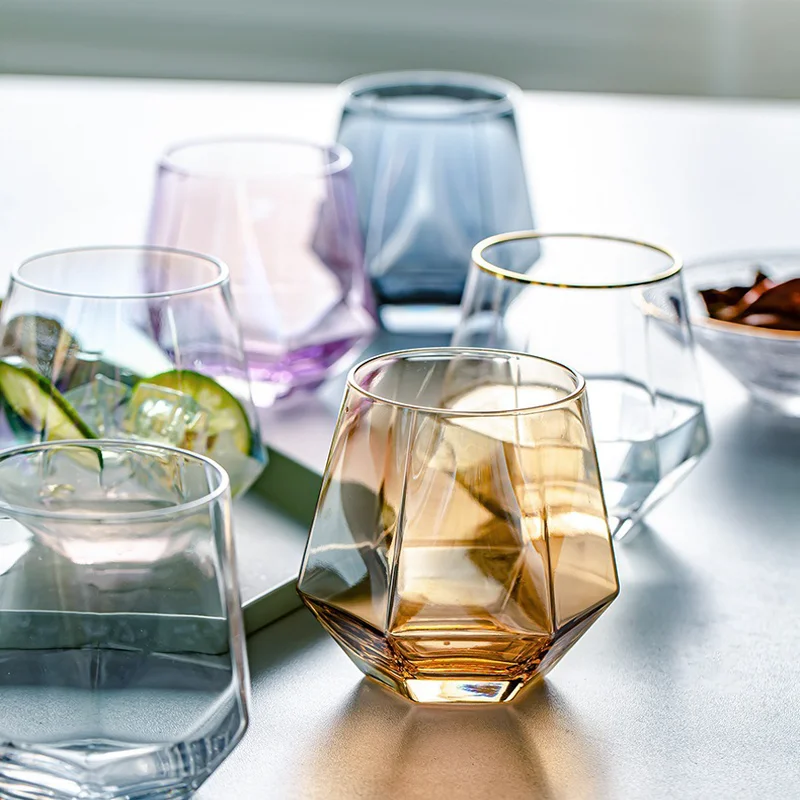 Geometry Whiskey Glass Diamond Crystal Glass Cup Golden Transparent ...