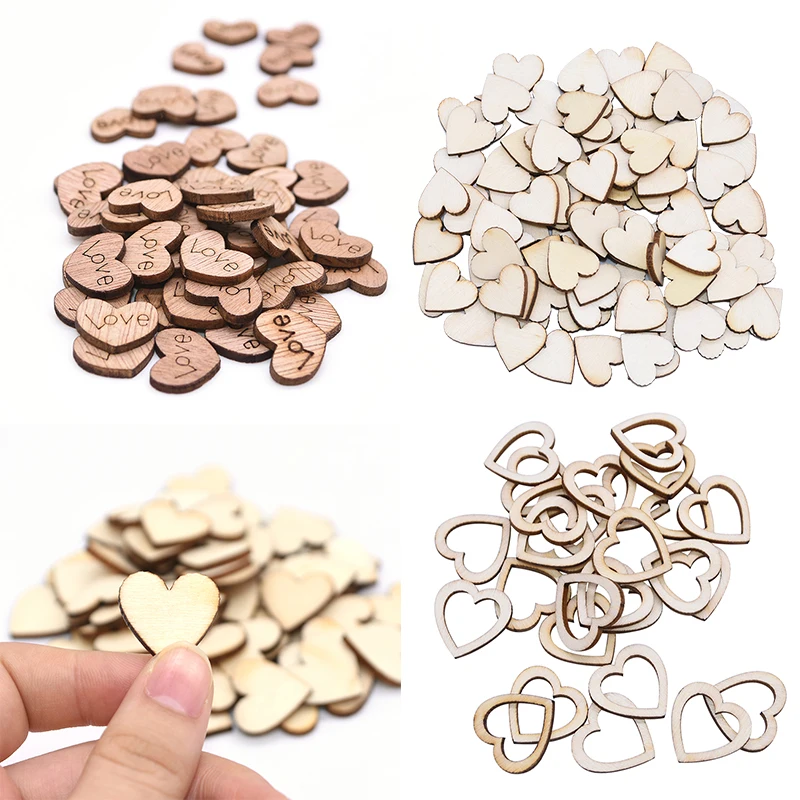 100pcs-Wood-Wooden-Hearts-embellishment-Handmade-Crafts-Sewing ...