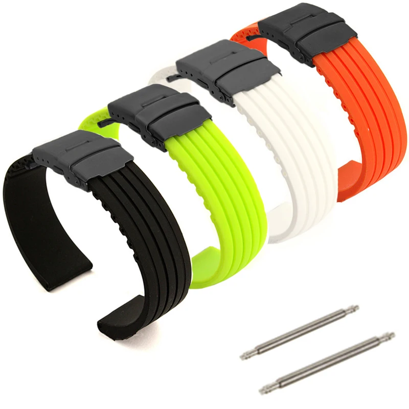 New 18 20 22 24mm Mens Women Silicone Rubber Watch Strap Band ...