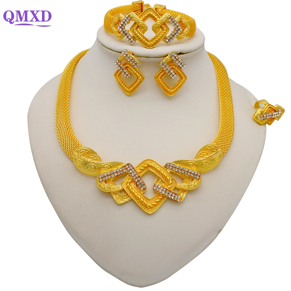 Fashion Geometric Jewelry Sets Dubai Crystal Gold Color Wedding Jewelry ...