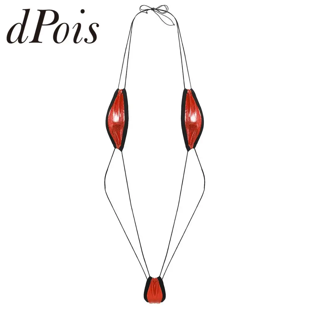 One-Piece-Shiny-Metallic-Halter-Backless-Mini-Micro-String-Slingshot ...