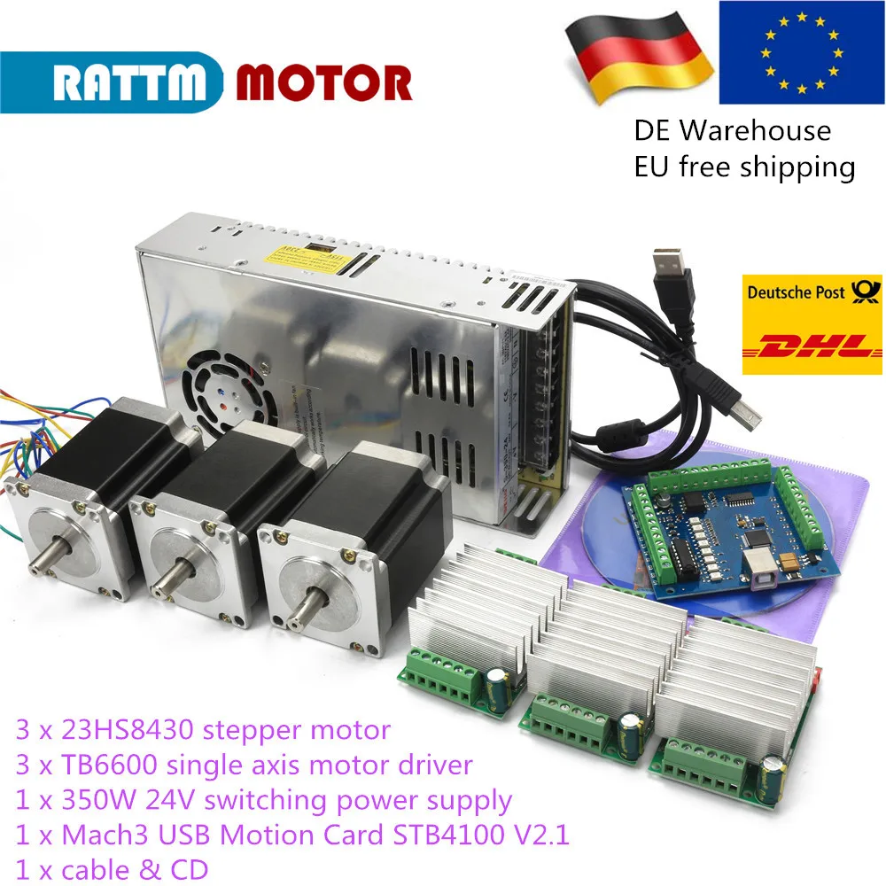 USB-MACH3-3-Axis-CNC-controller-Kit-Nema-23-stepper-motor-76mm-TB6600 ...