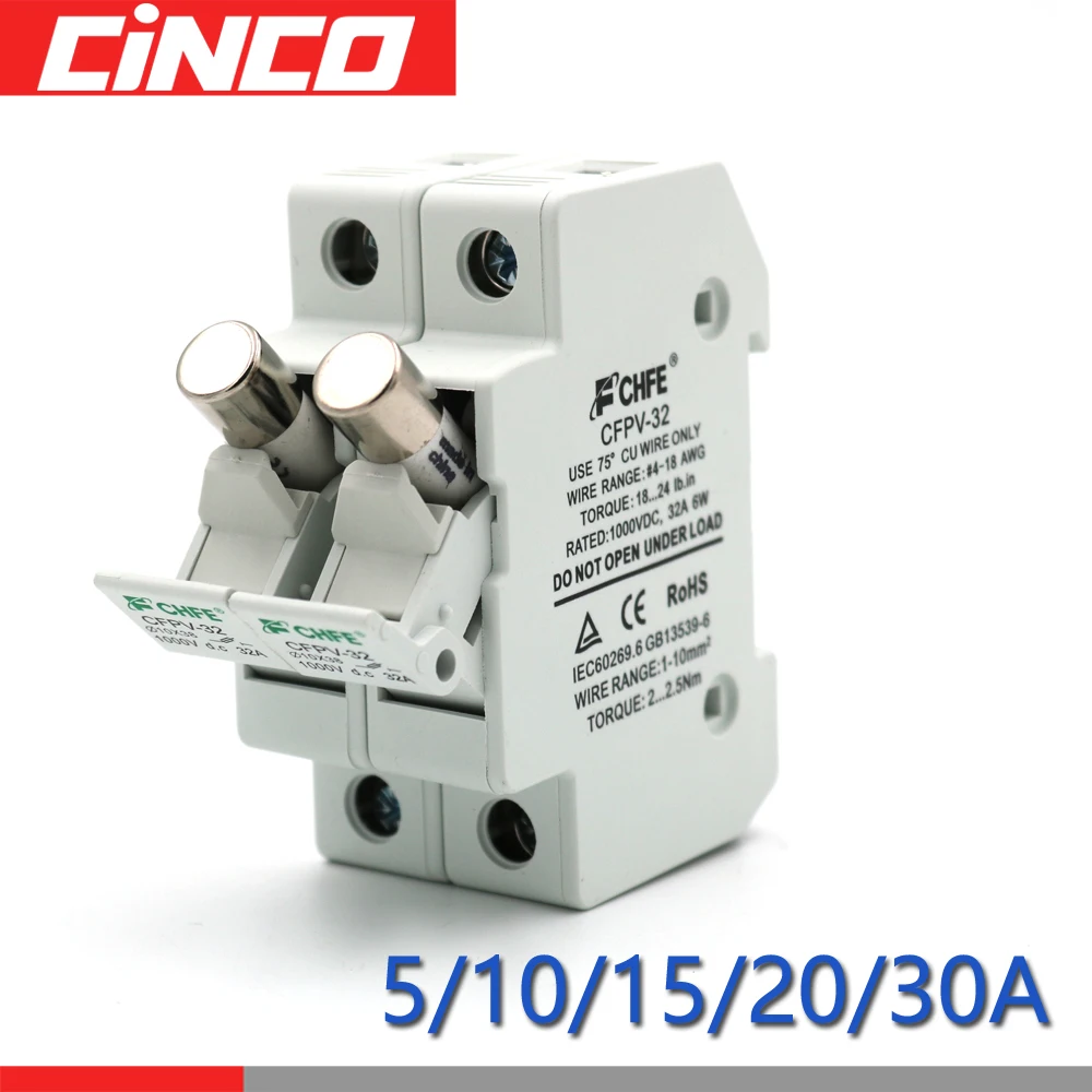 PV 태양 광 퓨즈 5a/10a/15a/20a/30a 1000V DC 커넥터, PV 태양 광 시스템 보호용 퓨즈 홀더 포함 ...