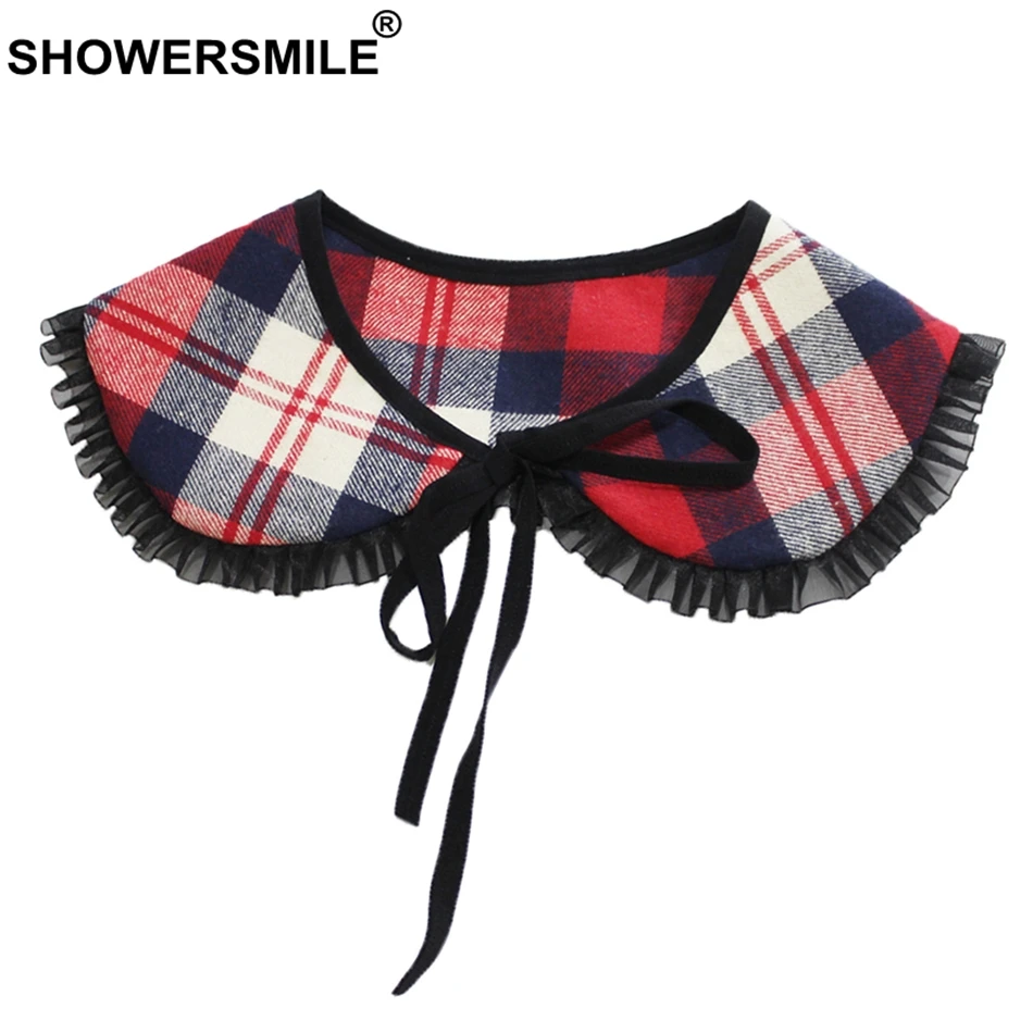 SHOWERSMILE Red Plaid False Collar Women Detachable Collar Female ...
