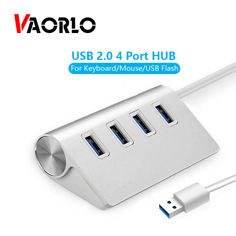 VAORLO 4 포트 메탈 허브 USB 2.0 PC 노트북 용 외부 추가 USB 지원 USB 2.0 키보드/마우스 USB 플래시 480/Mbps 전송|USB 허브 ...