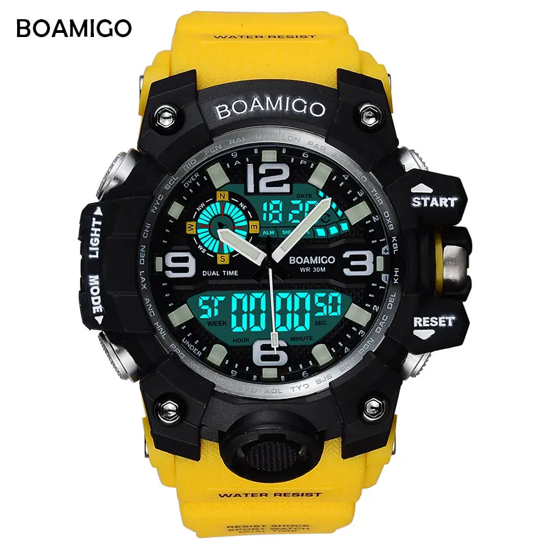 Men Sports Watches BOAMIGO Brand Digital LED Orange Shock Swim Quartz ...