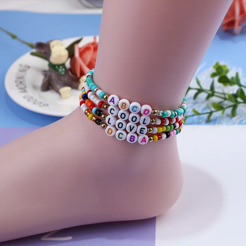 2021-Letter-Bohemian-Colorful-Anklets-for-Women-Rainbow-Beads-Summer ...
