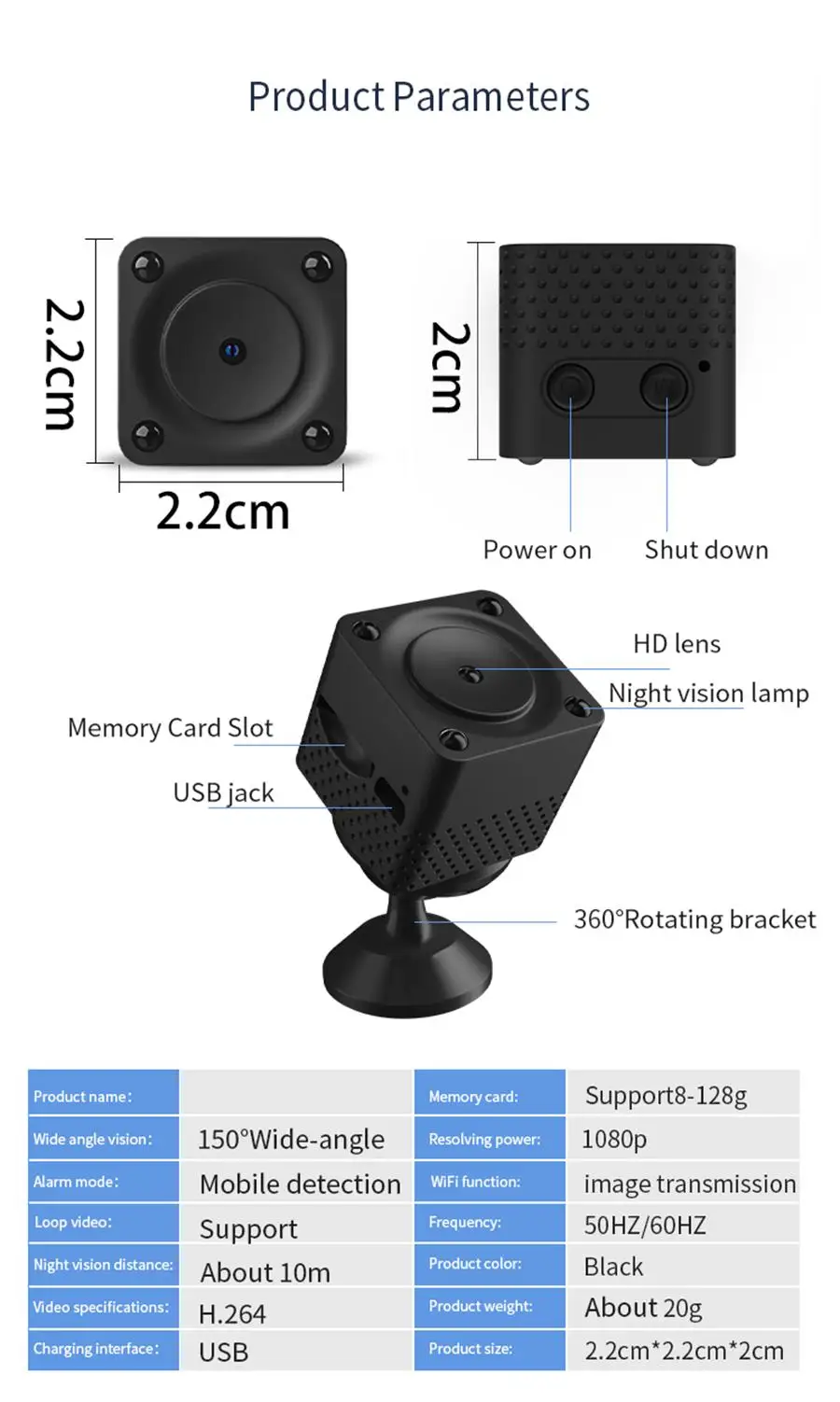 Caméra miniature,Mini caméra de surveillance secrète IP Wifi, 1080P HD ...