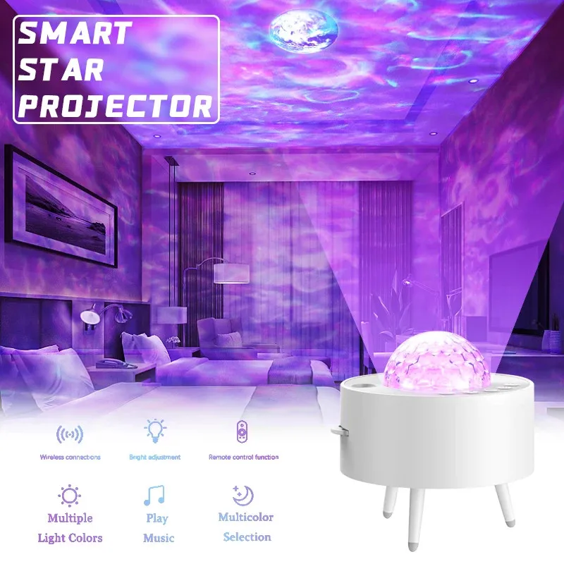 LED Ocean Wave Projector Night Light Lamp Bluetooth compatible Music ...