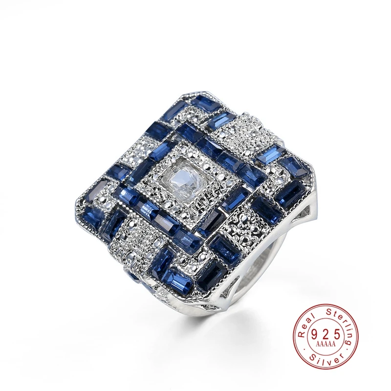 Vintage-Style-Big-Blue-White-AAA-Zircon-Stone-925-Silver-Square-Rings ...