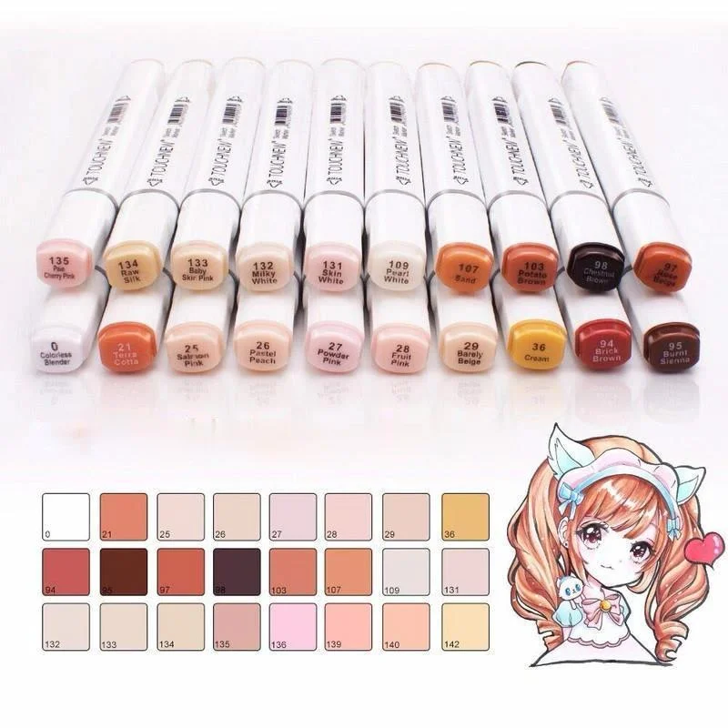 Touchnew 24Colors Skin Color Marker Tones Set Art Markers Pen Artist ...