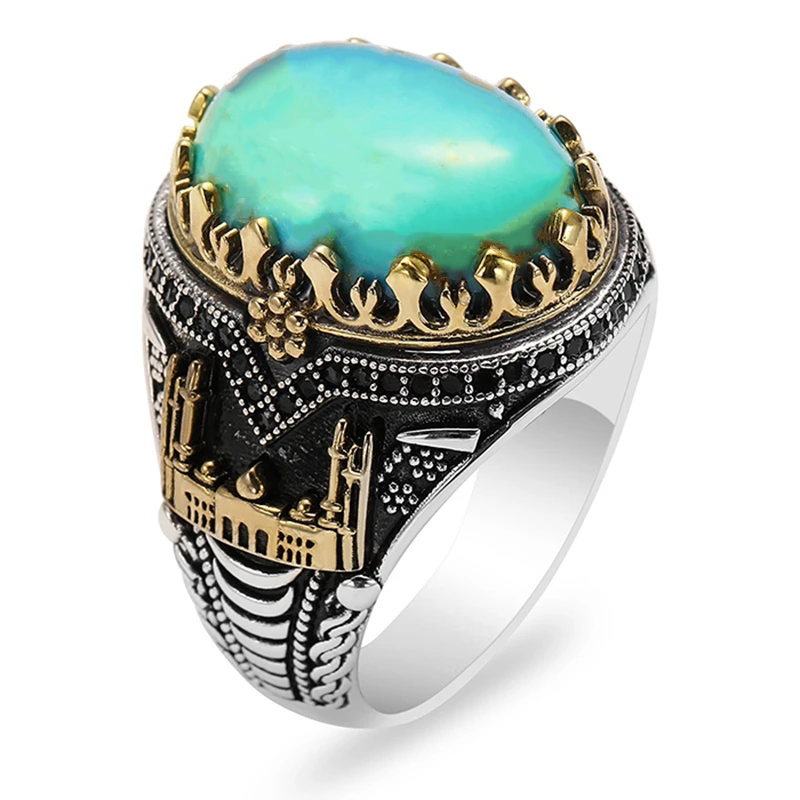 Green Stone Turkish Court Ring for Men Women Vintage Constantinople ...