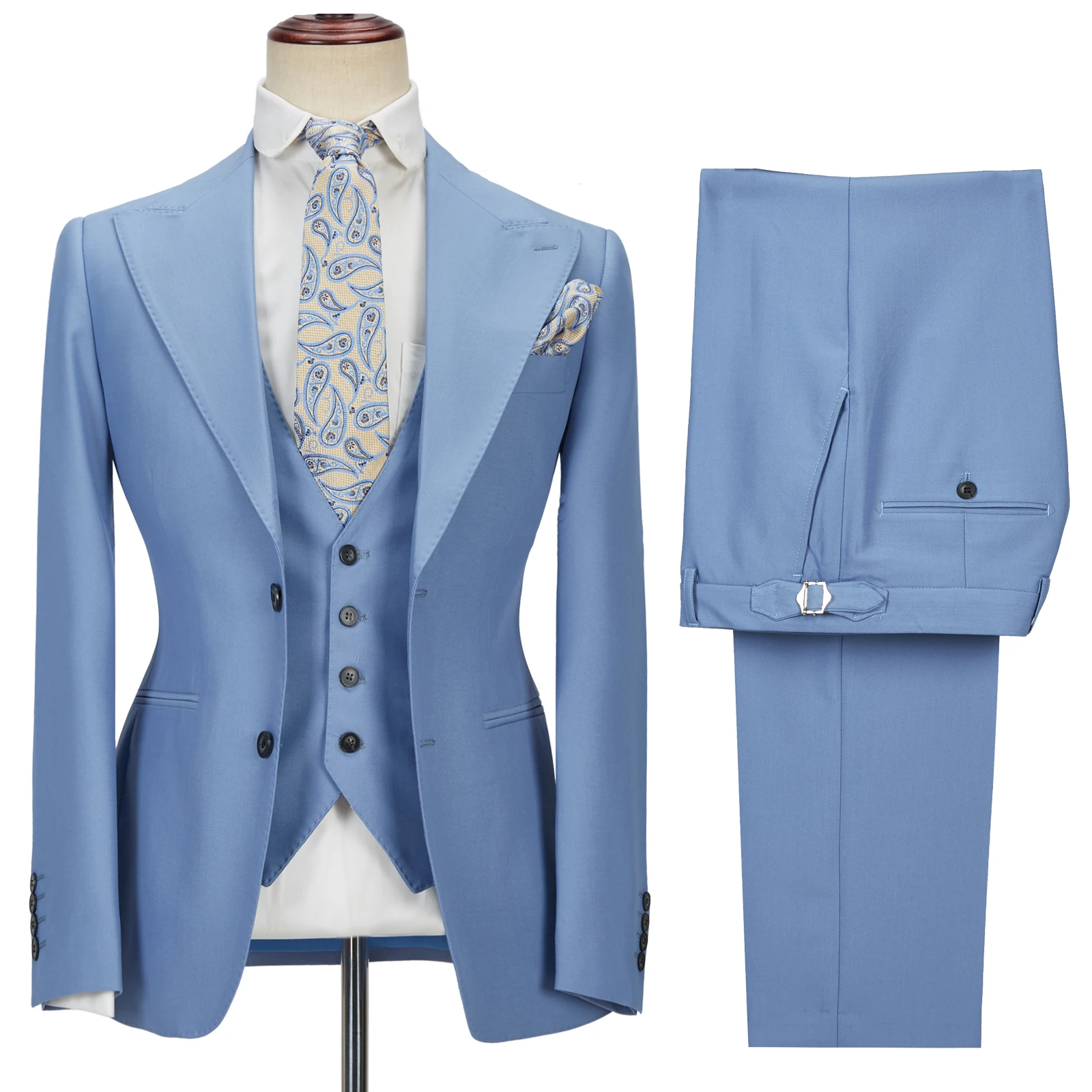 Traje de 3 piezas para hombre, traje ajustado en color azul cielo, ropa ...
