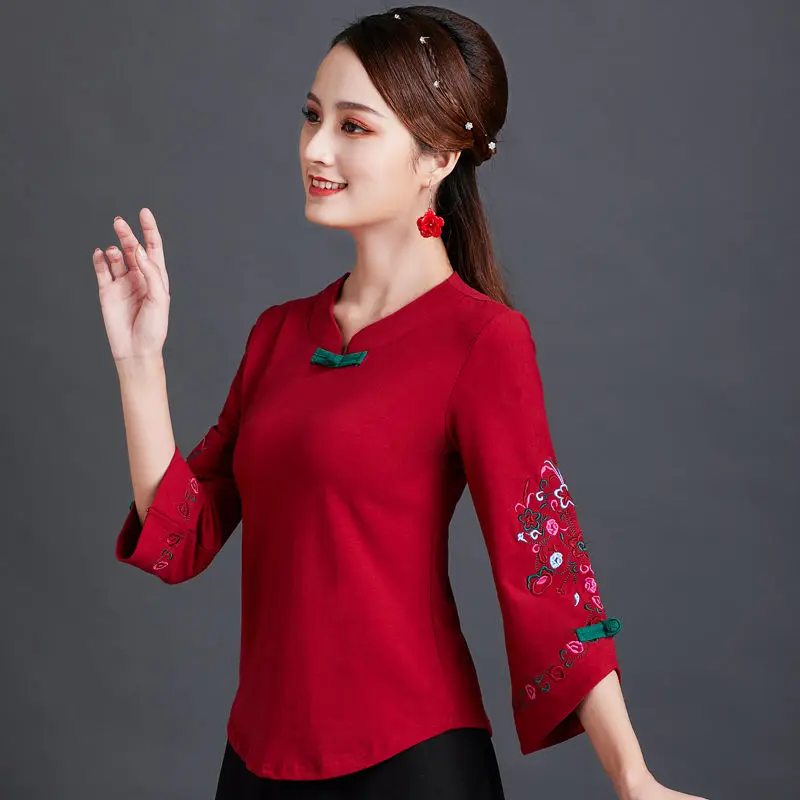 Traditional Chinese Clothing Womens Plus Size Tops 2024 Summer Cotton ...