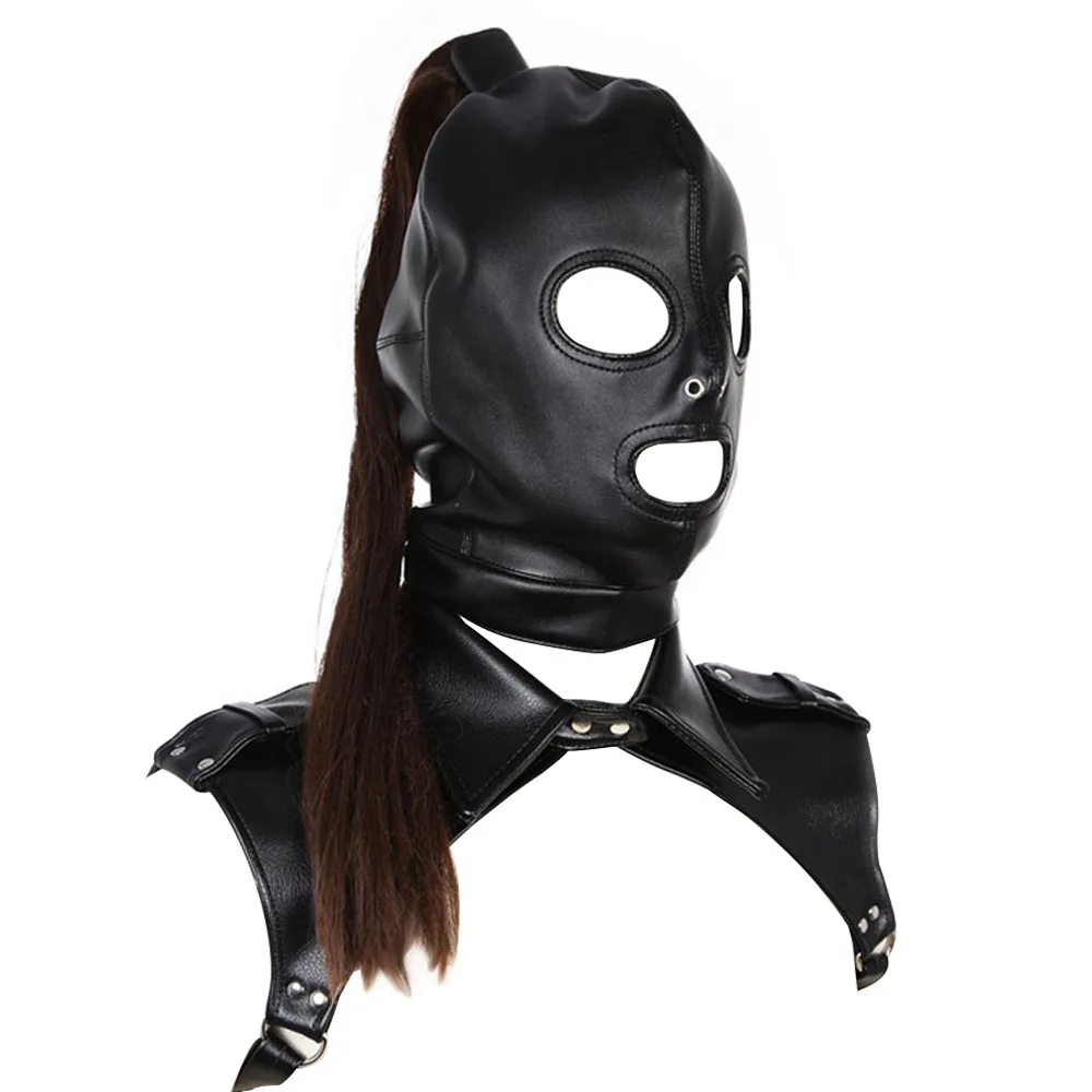 Leather-Headgear-Disassembly-Face-Hood-Sexy-Wig-Bdsm-Face-Mask-Bondage-Leaking-Nose-Mouth-Adult ...