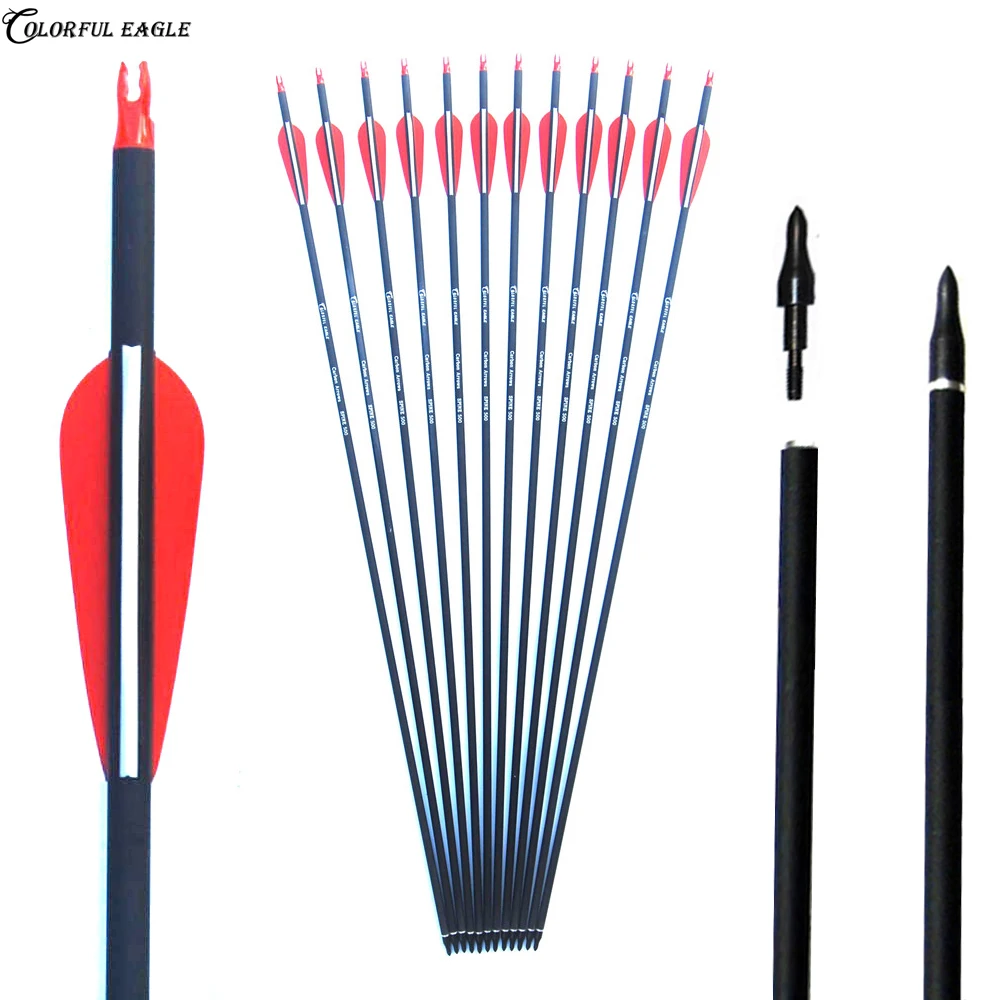 28/30/31 Inches Spine 500 Carbon Arrows with Red and White Color for ...