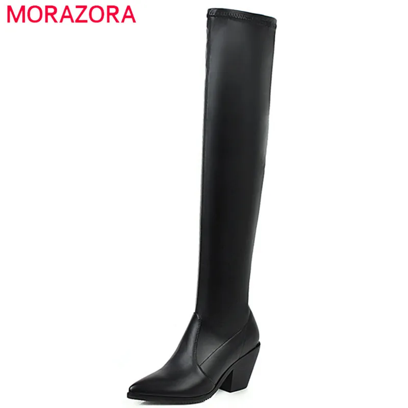 MORAZORA 2021 new arrival women over the knee boots pointed toe slip on slim Stretch boots high ...