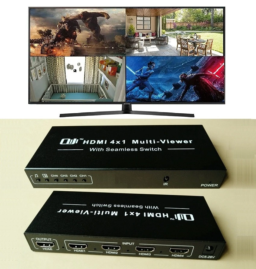 4x1 HDMI 호환 멀티 뷰어 1080p 쿼드 스크린 실시간 멀티 뷰어 HDMI 호환 분배기, 심리스 스위처 IR 포함 ...