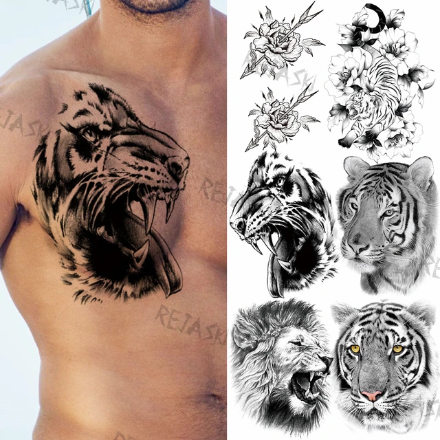 Tribal Tiger Chest Tattoo