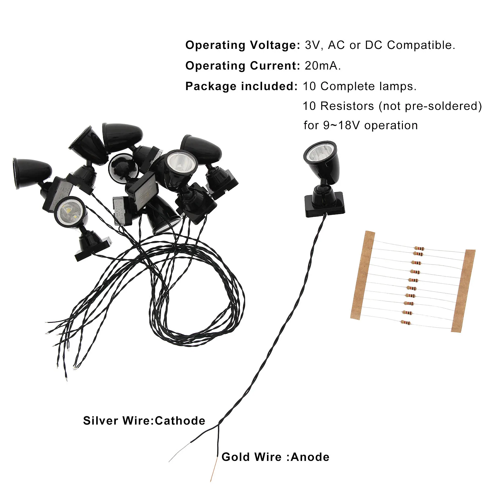 10pcs Model Railway O Scale 1:50 Christmas Lamp Spotlight Flood Lights ...