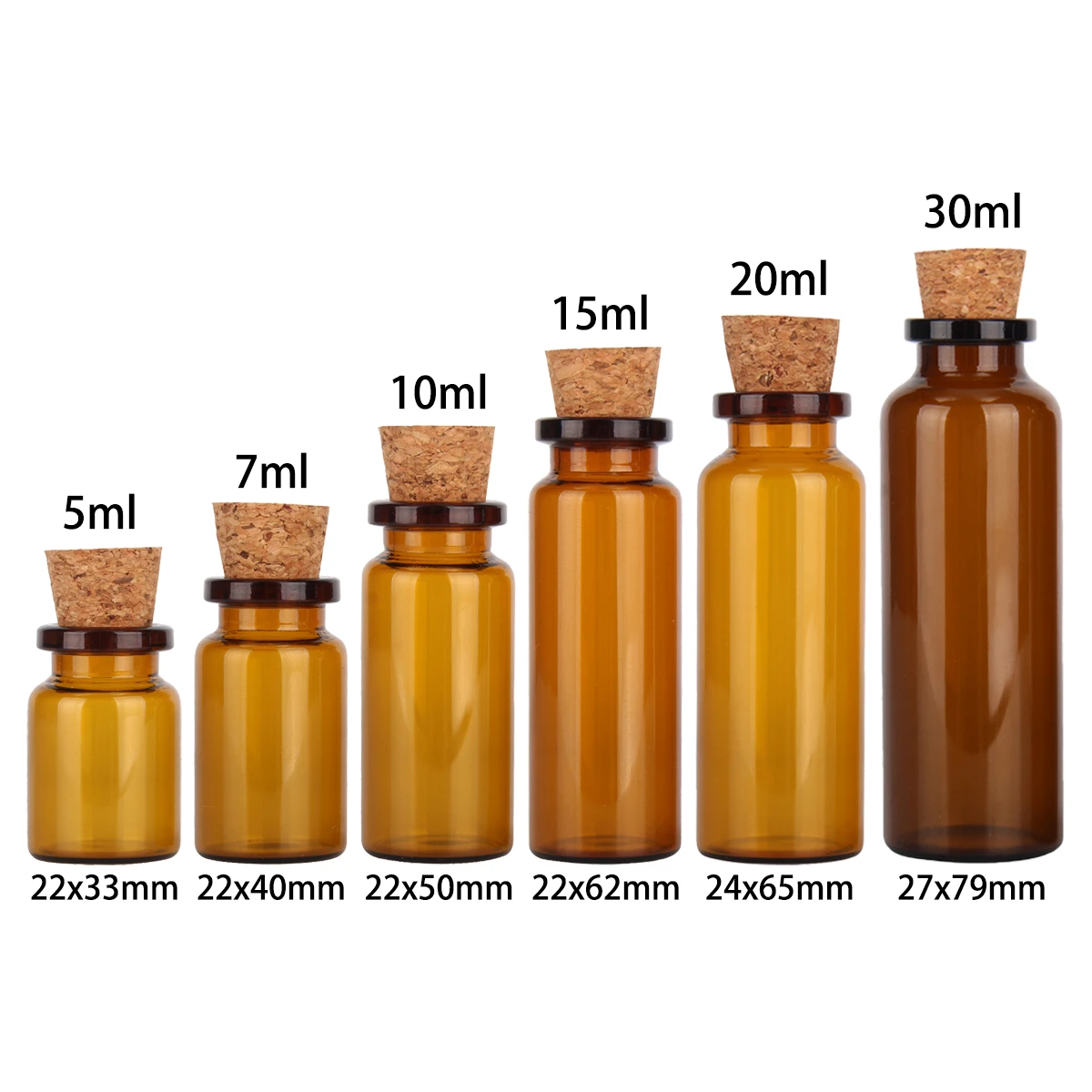 24pcs 5ml 7ml 10ml 15ml 20ml 30ml Amber Glass Bottles With Cork Stopper Empty Message Jars Vials ...