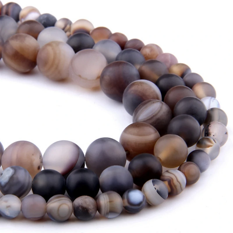 4 6 8 10 12 Mm Natural Coffee Brown Strip Agates Stone Beads Matte Gem ...