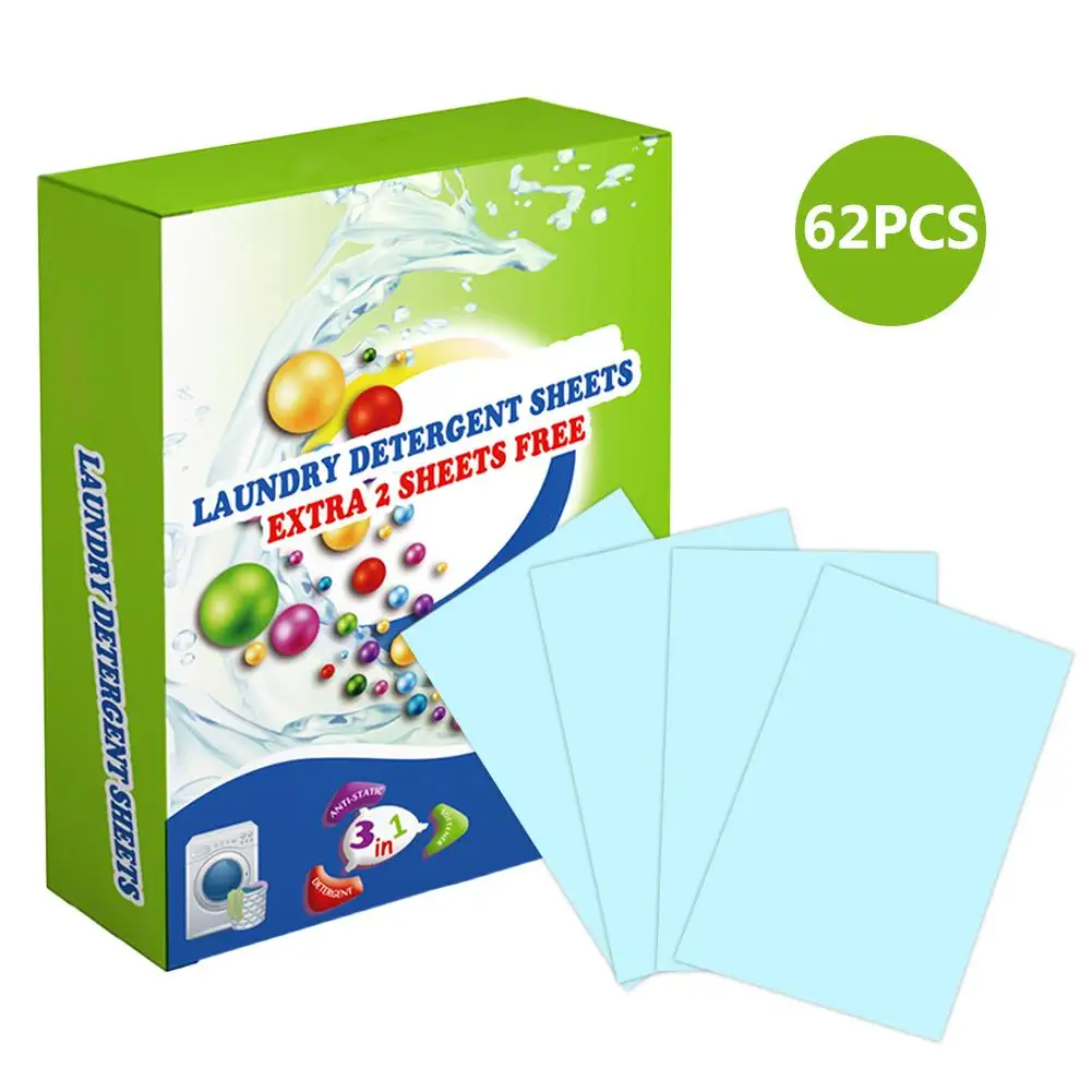 62PCS/box New Concentrated Laundry Detergent Sheets Deep Cleaning Cloth ...
