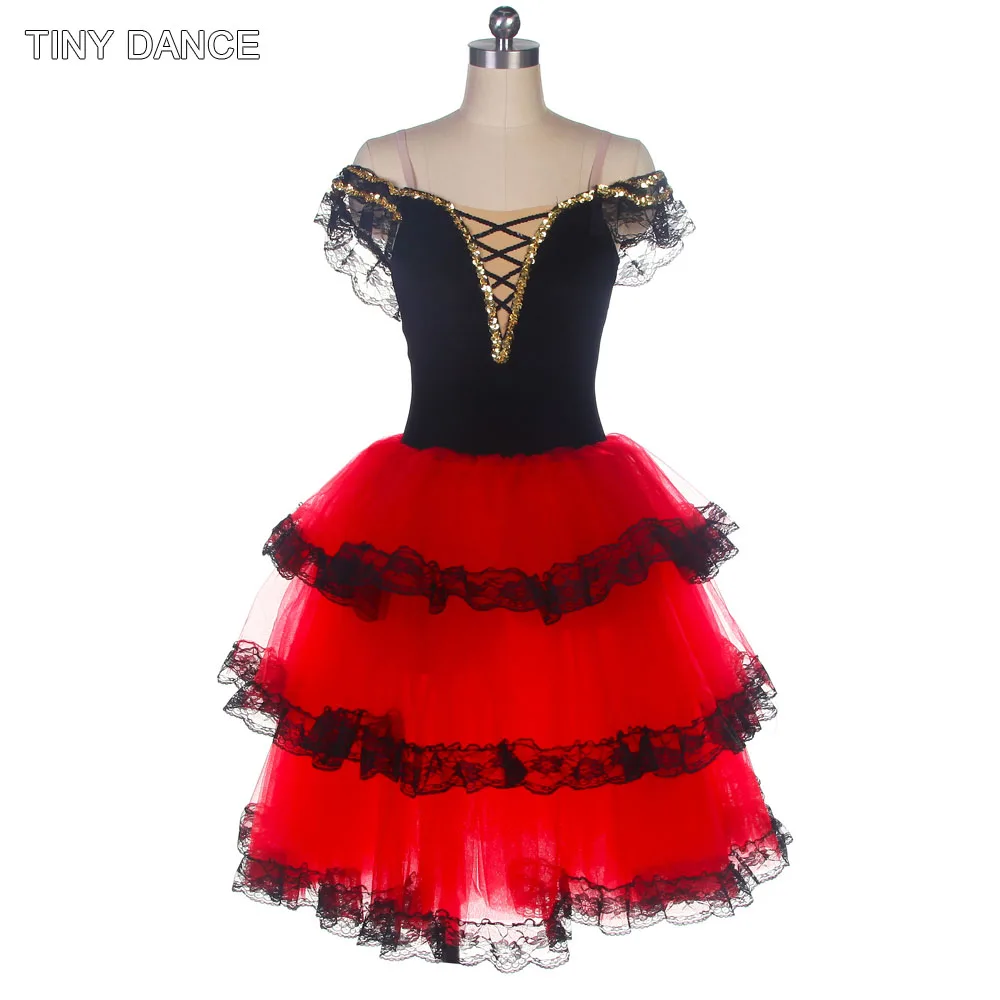 Off-the-shoulder Red Spanish Dress For Adult Girls Long Romantic Ballet ...