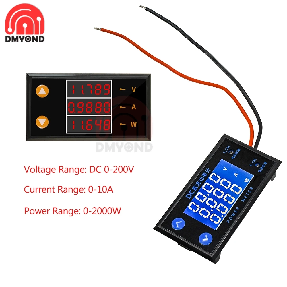 Dc 0-200v 10a 2000w Lcd Digital Voltage Current Power Meter Tester Car ...