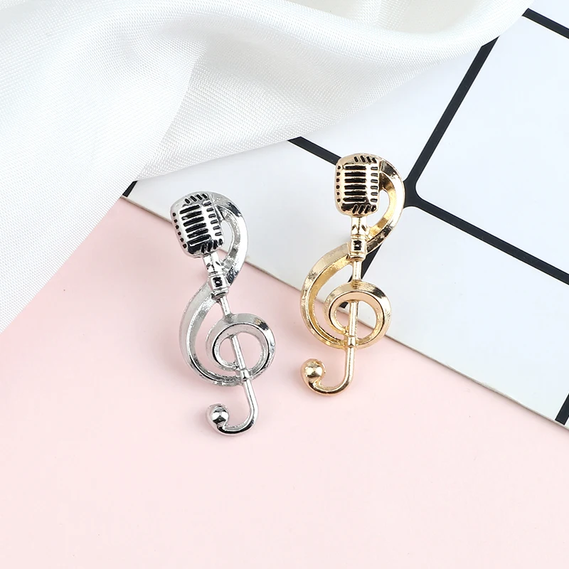 Music Note Microphone Brooch Gold Silver Color Metal Pins Special Badge ...