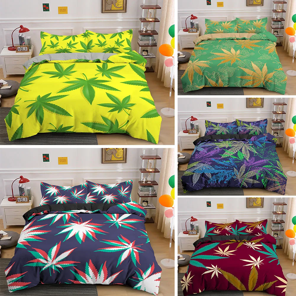 Multicolor-King-Bedding-Set-Weed-Leaves-Duvet-Cover-Sets-Queen-Size ...