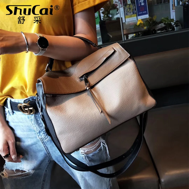 SHUCAI-Genuine-Leather-Shoulder-Bag-Women-s-Handbag-lady-s-Stitched ...