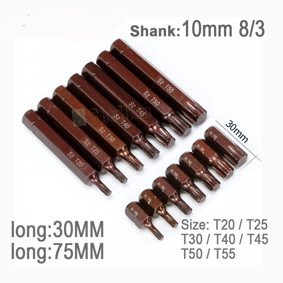 10mm 8/3 shank Torx Spline Screwdriver Bit Set Socket Wrench Adapter ...