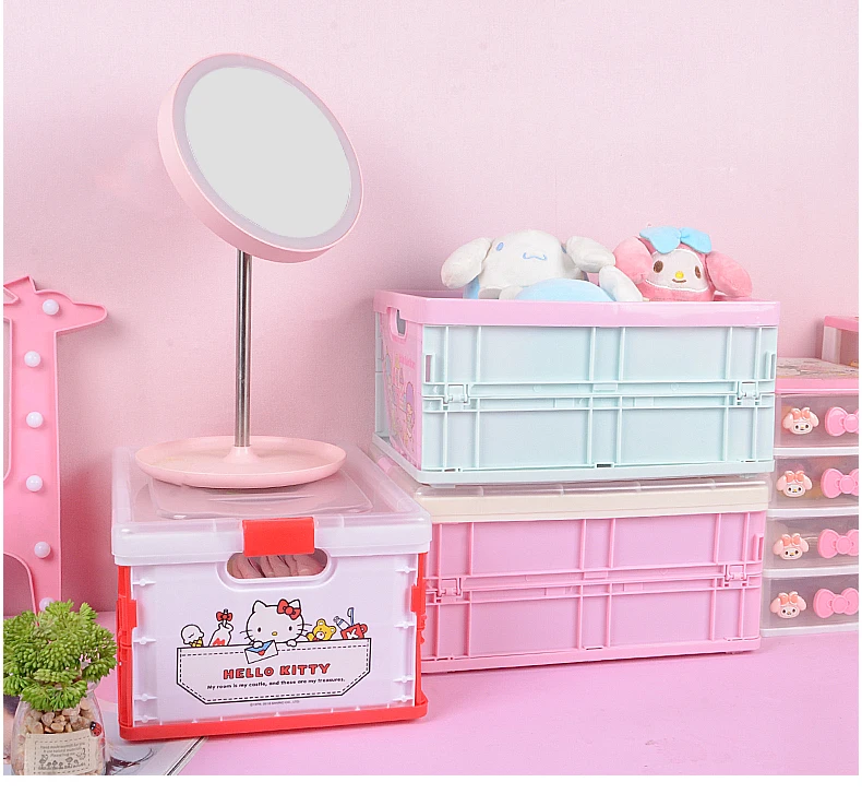 Hello Kitty Cartoon Transparent Foldable Plastic Covered Cosmetics Box ...