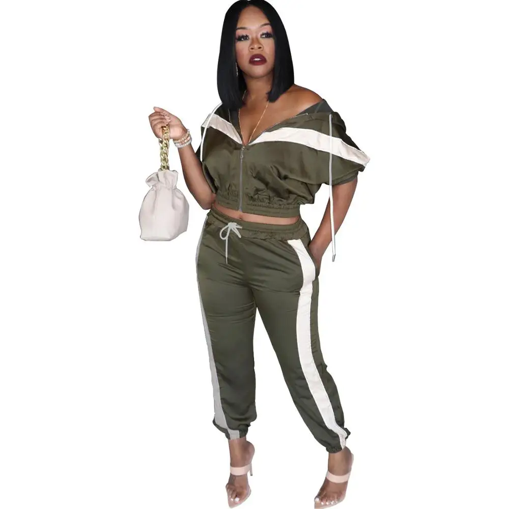 Fashion Hooded Two Piece Set Jogging Femme Zipper Top + Pants Suit ...