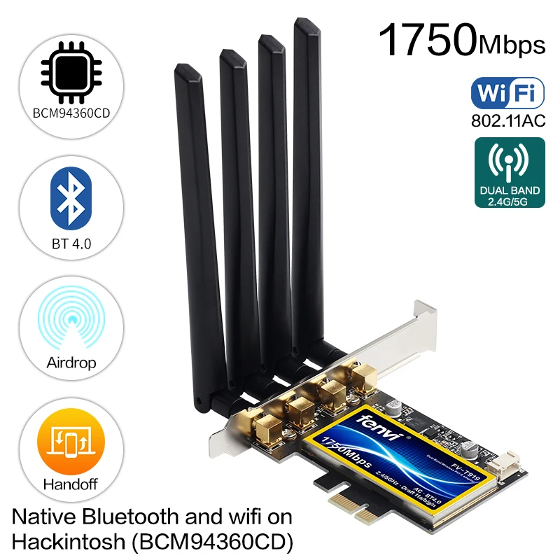 Dual band 1750Mbps Broadcom BCM94360CD 802.11AC WiFi Adapter Gigabit WiFi+Bluetooth BT 4.0 PCI E ...