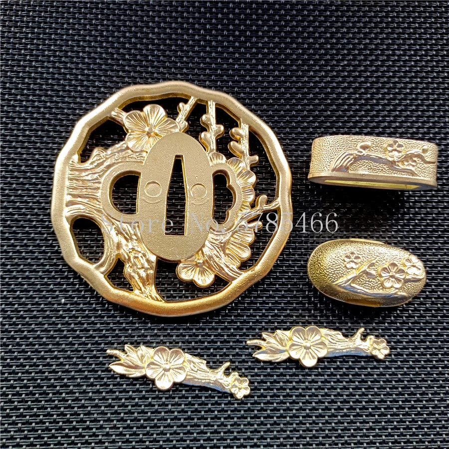 HANDMADE COPPER BRASS A SET JAPANESE SAMURAI SWORD GUARD TSUBA Plum ...