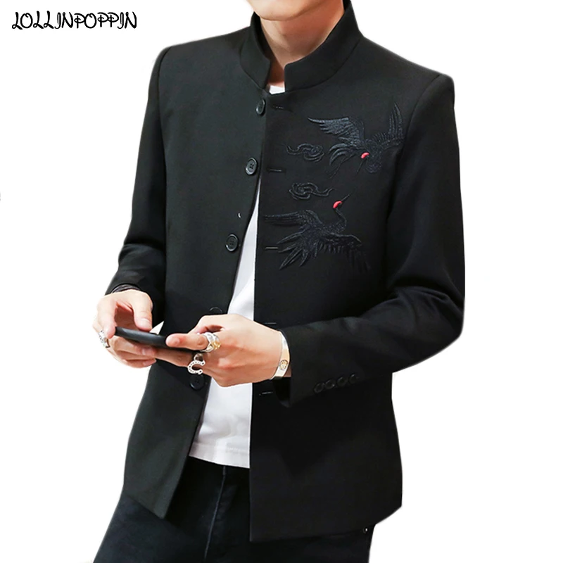 Red-Crowned-Crane-Embroidery-Chinese-Style-Men-Suit-Jacket-Mandarin ...