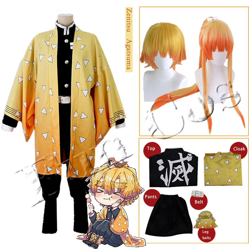 Demon-Slayer-Zenitsu-Agatsuma-Cosplay-Costume-Yellow-Short-Long-Wig ...