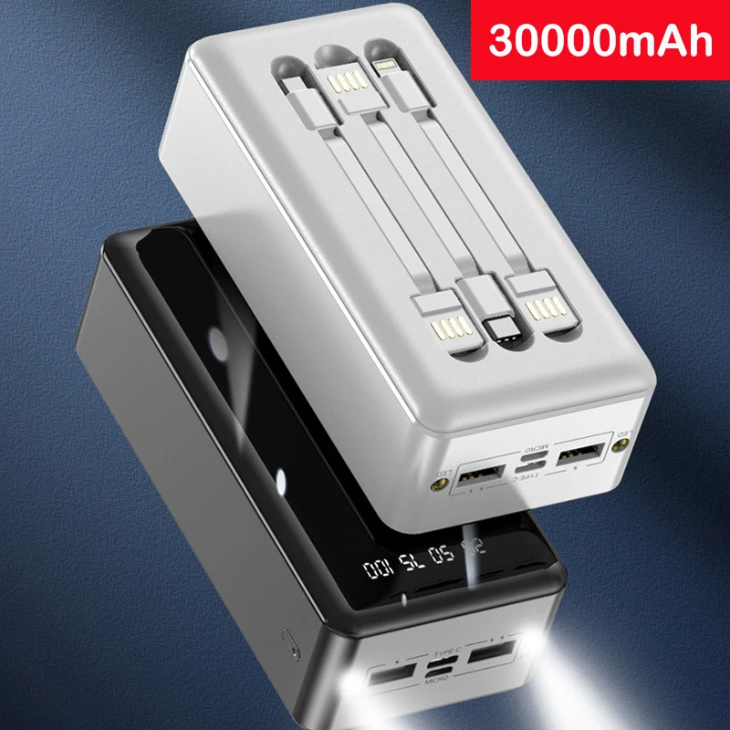 30000mah 보조베터리 마이크로 Usb Typec 케이블 휴대용 충전기 전체 화면 Led 빛 보조베터리 외부 배터리 팩 보조베터리보조 배터리 Aliexpress