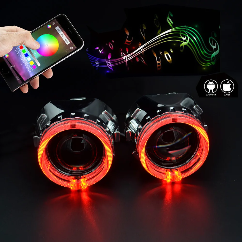 2.5 Bi Xenon Lens Rgb App Bluetooth Angel Eyes Projector H1 Hid Led ...