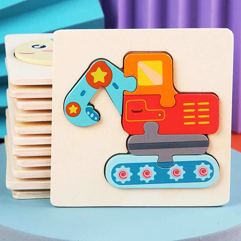 Kids Wooden Toys 3D Wood Puzzle Cartoon Animals Cognitive Jigsaw Puzzle ...