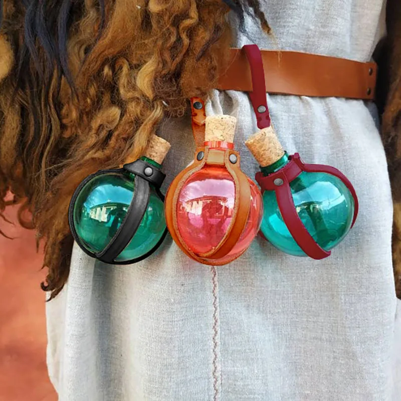 Medieval-Alchemy-Round-Flask-Potion-Bottle-With-A-Cork-Leather-Holder ...