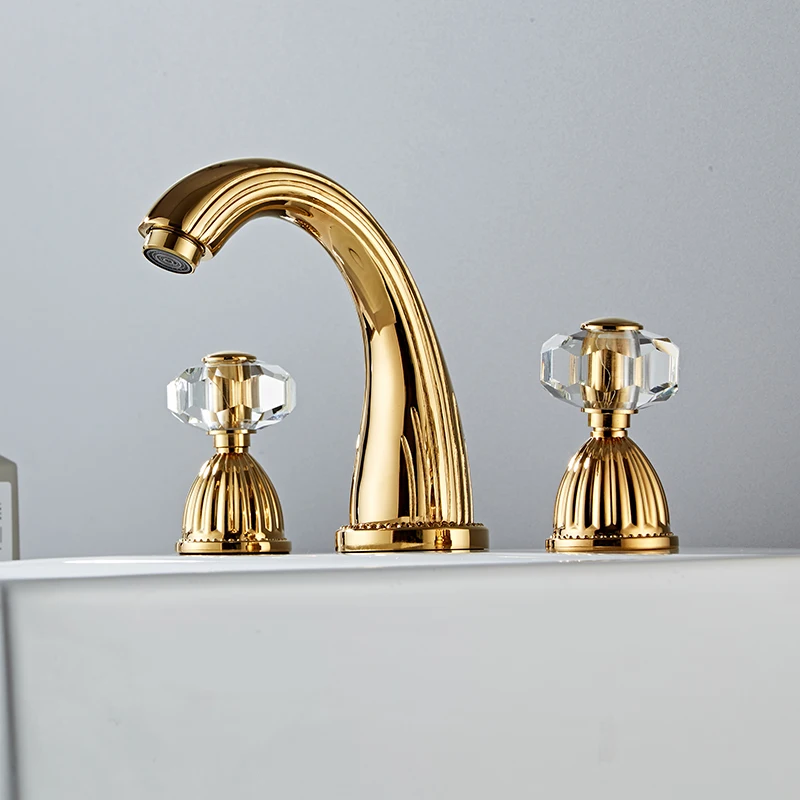 Basin Faucet Antique Bronze Bathroom Sink Faucet 3 Hole Widespread Gold ...
