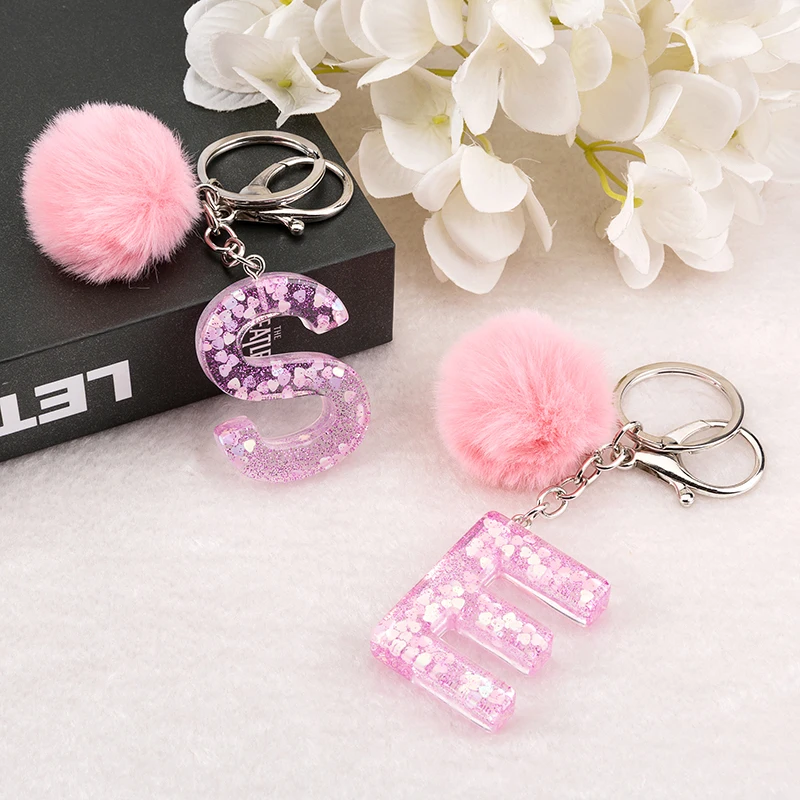 1PC-Woman-Keyring-Pink-Color-English-Letter-Resin-Keychain-with-Puffer ...